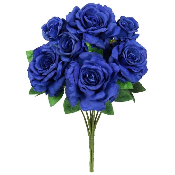 Set of 2 Royal Blue Artificial Grand Rose Flower Stem Bush Bouquet 22in ...