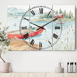 Designart 'Lake House Canoes I' Cottage 3 Panels Large Wall CLock - 36 ...