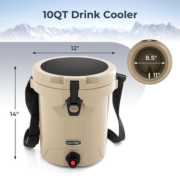 10 QT Drink Cooler Portable Insulated Ice Chest with Spigot & Strap ...