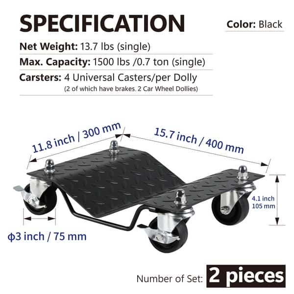 Wheel Dolly, 3000LBS Car Dolly, Wheel Dollies Car Dolly Set of 2 Piece ...