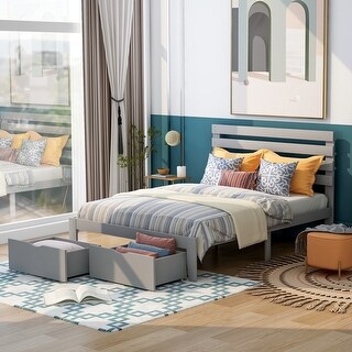 Convenient Storage: Contemporary Gray Full Size Platform Bed with Under ...