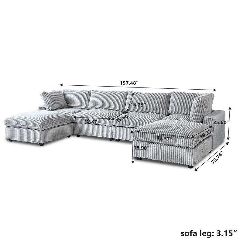 157.48'' Cloud Modular Sectional Sofa Oversized U-Shaped Striped Plush ...