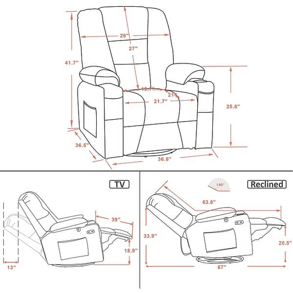 MCombo Manual Swivel Glider Rocker Recliner Chair with Massage, Faux ...