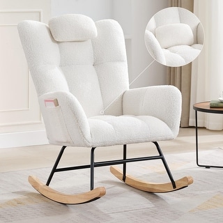 Nursery Rocking Chair Upholstered Padded Seat Rocking Chair with High ...