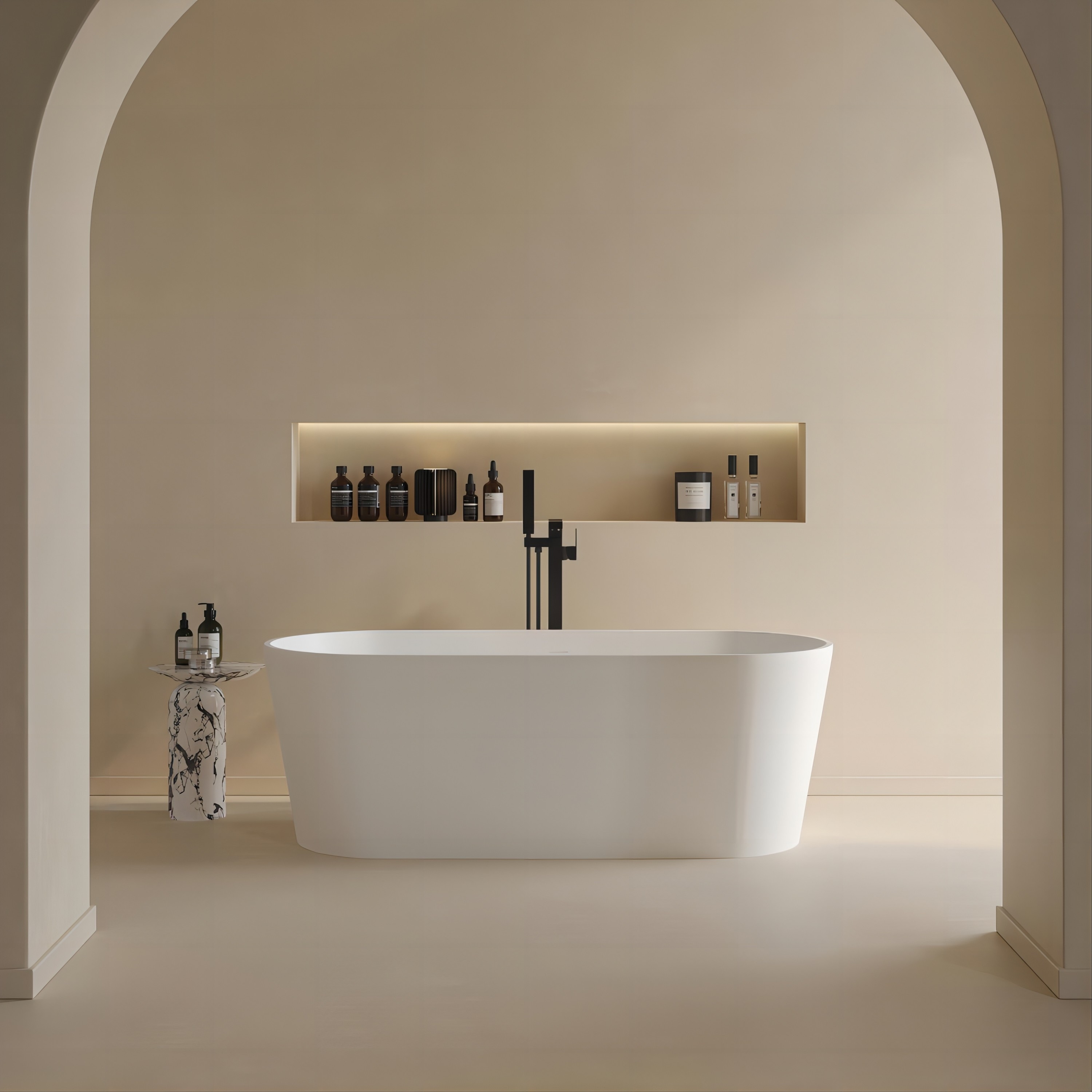 Freestanding Oval Shaped Stone Resin Bathtub Solid Surface Matte White