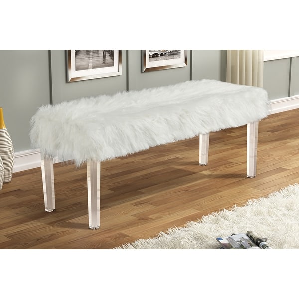 Best Master Furniture Lush Glamour Faux Fur Accent White Bench - Bed ...