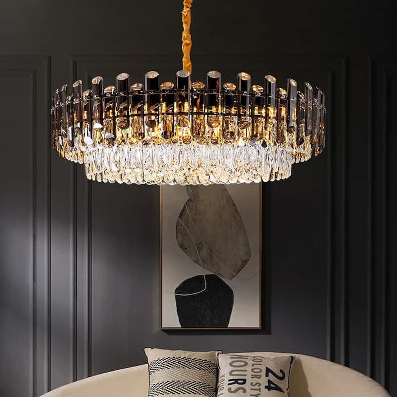 Smoked Gray Rectangle Crystal Ceiling Mount Chandelier - Bed Bath ...