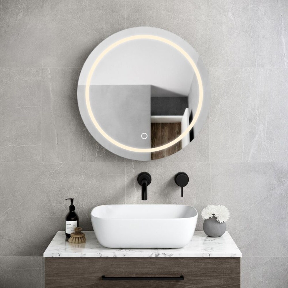 26 x 26 Round Black Surface Mount Bathroom Medicine Cabinet with Mirror LED Dimmable Anti Fog Bed Bath Beyond 40520930