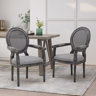 Wood and Cane Upholstered Dining Chair Set of 2 with Slender Fluted ...