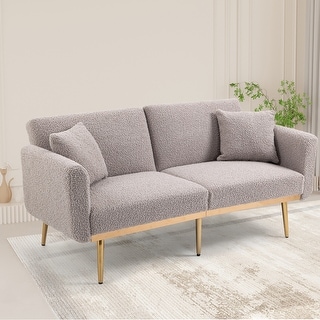 Modern Convertible Sofa Velvet Upholstered Loveseat with Wood Frame & S ...