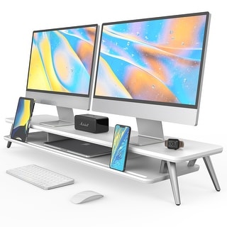 Fenge Dual Monitor Stand, Monitor Stands Riser for 2 monitors, Wood ...
