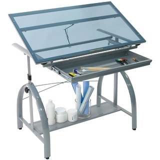 Avanta Silver Metal Drafting Table with Glass Top - Bed Bath & Beyond ...