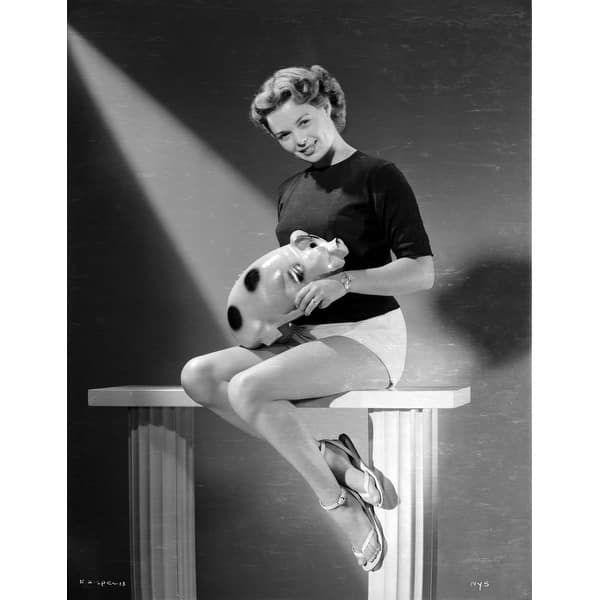 Nancy Gates sitting with a Piggy Bank Portrait Photo Print - Bed Bath ...