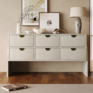 6-Drawer Rubber Wood Double Dresser & Dressers Organizer, White - Bed ...