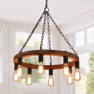 Anmytek Round Pendant Lighting 8-Light Wagon Wheel Rustic Farmhouse ...