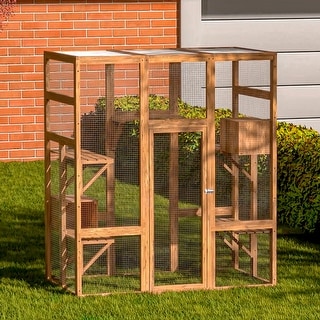 Outdoor Cat Enclosure, Large Wood Cat Cage with Sunlight Top Panel ...
