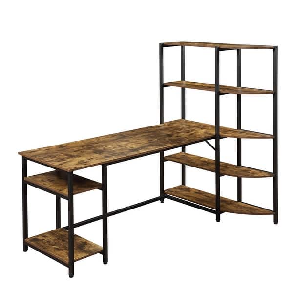 Merax Computer Desk with 5 Tier Corner Bookshelf and Tower Shelf - Bed ...