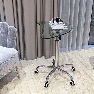 Adjustable Height Tempered Glass Table with Lockable Wheels - Bed Bath ...