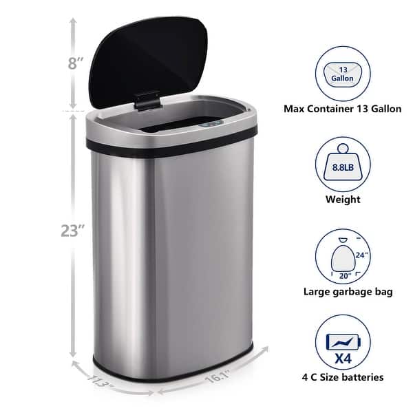 Innovaze 13 Gal./50 Liter Stainless Steel Oval Motion Sensor Trash Can ...