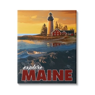 Stupell Explore Maine Distant Ocean Lighthouse Beacon Travel Canvas ...