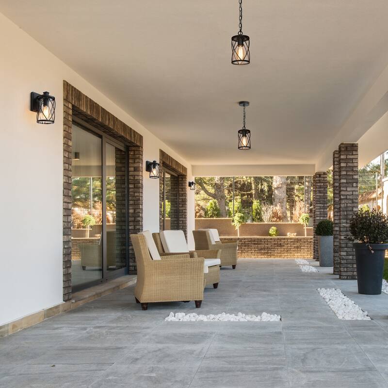 Zarbel Modern Farmhouse Indoor/Outdoor Sconces Cylinder Glass Shade LED ...