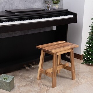 17.5" Acacia Wood Backless Stool, Sofa Side Table Sub-stool for Living ...