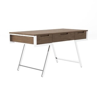 Cid 63 Inch Modern Office Desk, 3 Drawers, Stainless Steel Legs, Walnut ...