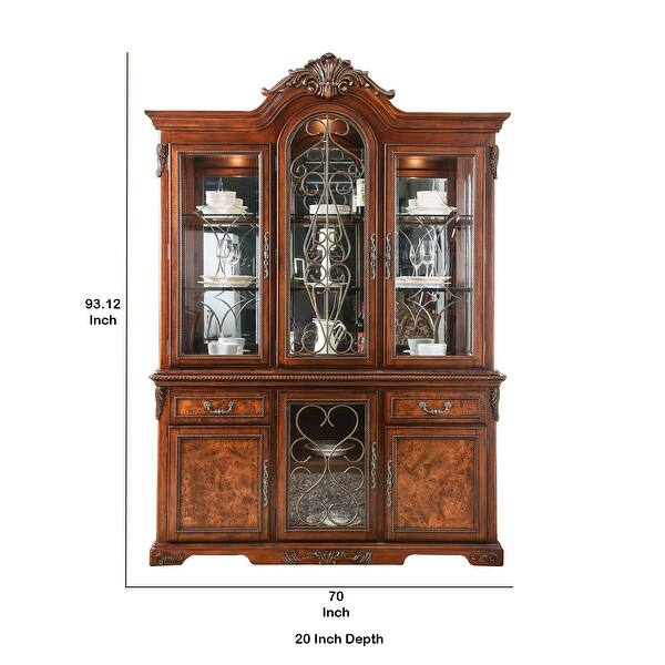Traditional Hutch and Buffet Set with 6 Doors and 2 Drawers, Brown ...