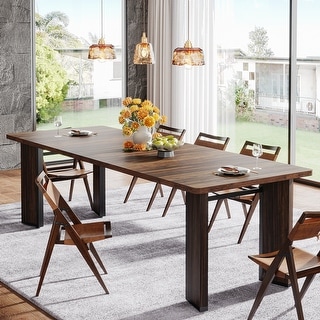 78 inch Large Wood Dining Table for 6-8, Rectangular Farmhouse Dinner ...