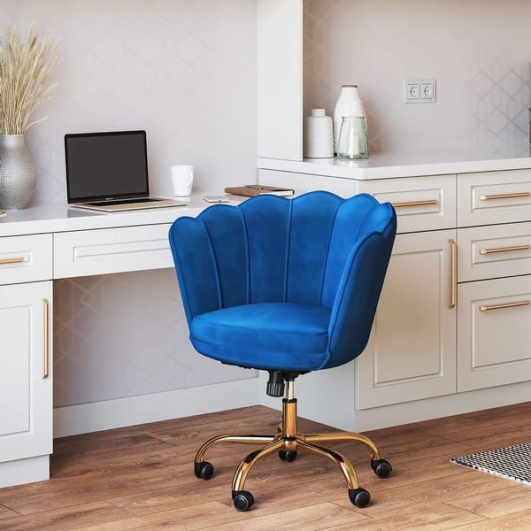 Upholstered Velvet Seashell Accent Chair, Rolling Swivel Office Vanity ...