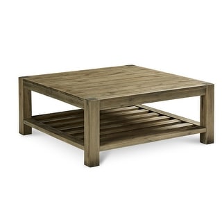 Cyon 42 Inch Square Coffee Table, Washed Gray and Brown Wood, Open ...