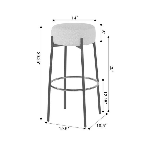 Set of 2 Avon Beige Boucle Backless Bar Stool with Black Metal Legs ...