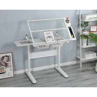 Hand crank adjustable drafting table drawing desk with 2 metal drawers ...