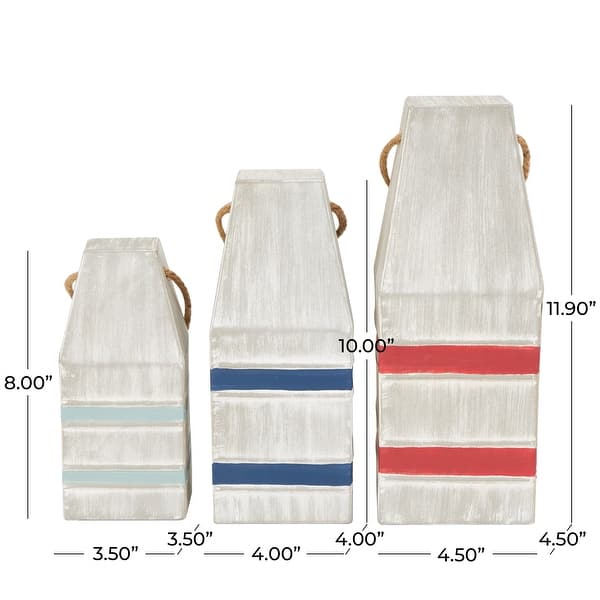 Gray or White Metal Striped Buoy Sculpture with Rope Handles (Set of 3 ...