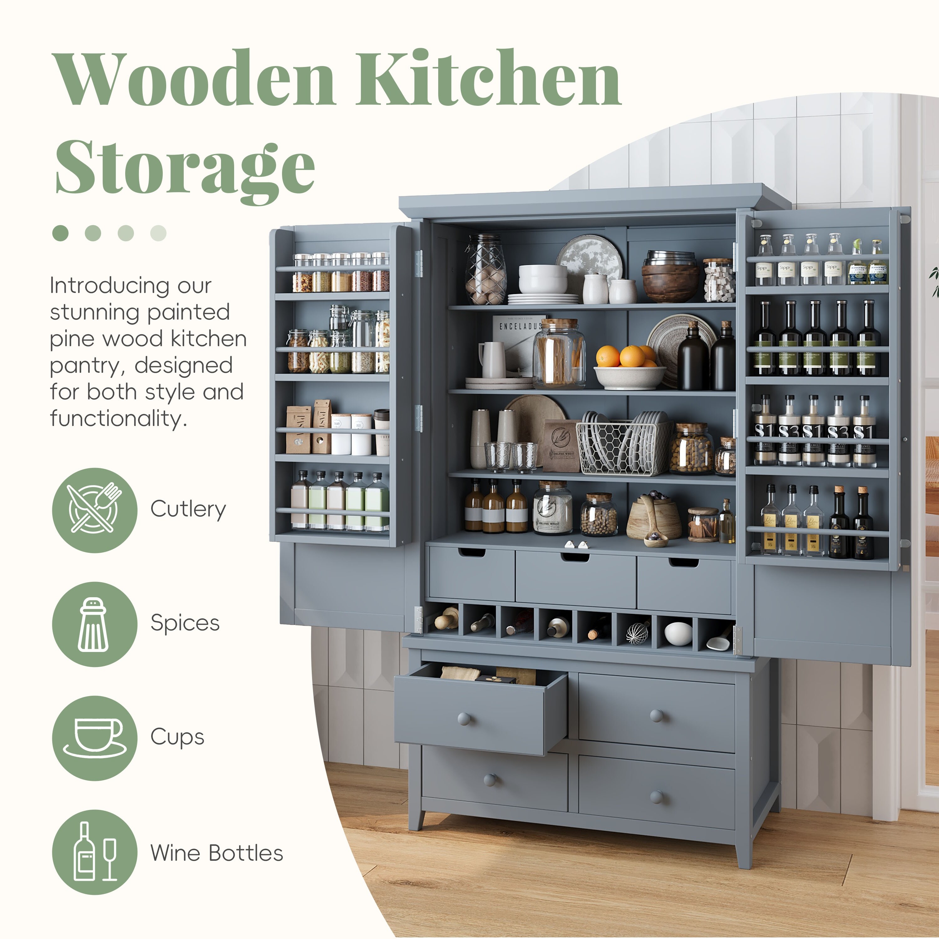 Gray Freestanding Sideboard Kitchen Pantry Cabinet Wine Bar Cabinet Bed Bath Beyond 42467471
