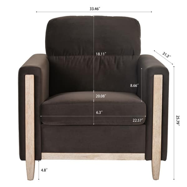 Brown Fabric Upholstered Accent Sofa Chairs, Solid Wood Frame Arm ...