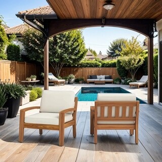 Club Chair Set - Beige Acacia Wood Frame, Water-Resistant Cushions ...