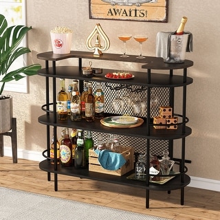 Bar Unit for Liquor, 4 Tier Bar Cabinet with Storage Shelves and ...
