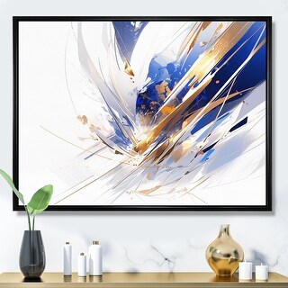 Designart "Blue Gold Cubist Kaleidoscope I" Cubism Framed Wall Decor ...