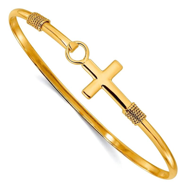 Curata 925 Sterling Silver 7" Classic Sideways Cross Hook Bangle ...