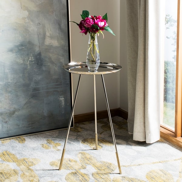 SAFAVIEH Calix Tri Leg Contemporary Glam Side Table - Nickle / Gold ...