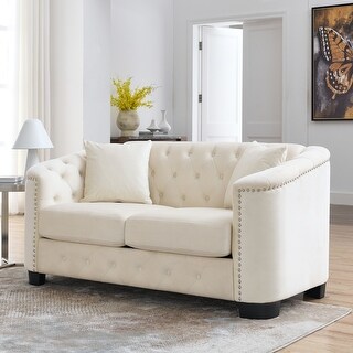 59" Chesterfield Velvet Upholstered Loveseat Sofa with Nailhead Arms ...