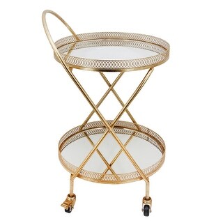 2 Tier Design Metal Bar Cart with Lattice Design Frame, Gold - Bed Bath ...