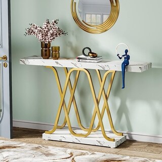 Gold Console Entryway Table, Modern Faux Marble Hallway Table - Bed ...