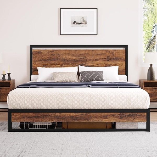6 inch King Metal Platform Bed Frame Brown