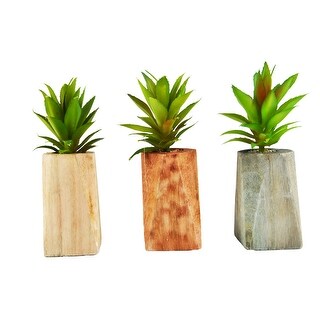 MODA wood pot with plastic plant - L:3.74*3.74*H5.91 S:5.12*4.33*H4.72 ...