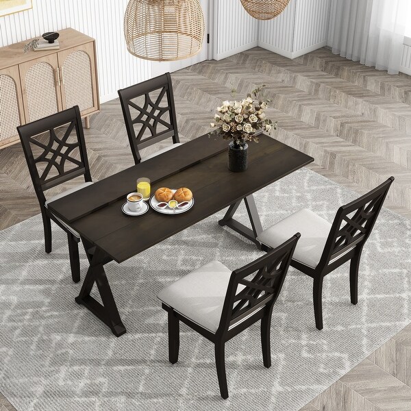 5 Piece Extendable Wood Dining Table Set Console Table with Two 8.8Inch Wide Flip Lids X shape Legs 4 Linen Dining Chairs Bed Bath Beyond 39823303