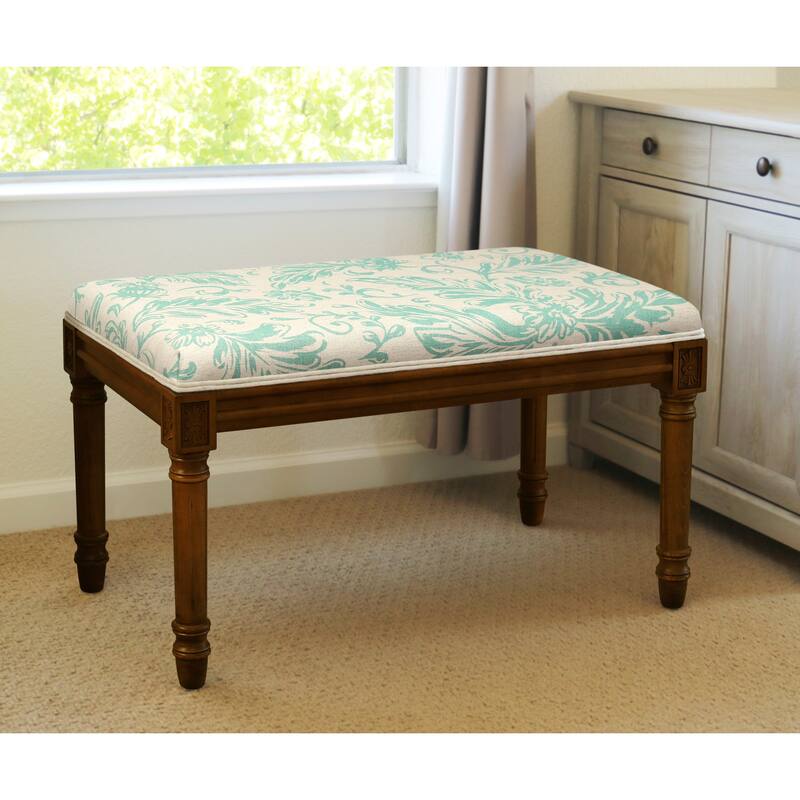 Aqua Tuscan Floral Bench with Wood Stain Finish - Overstock - 33150053