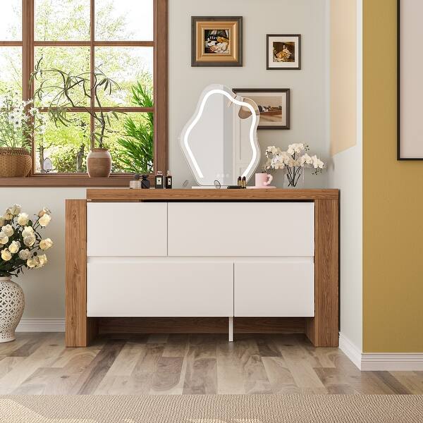 Dual-Purpose Desk Dressing Table Dresser White Working Desk Rotating ...