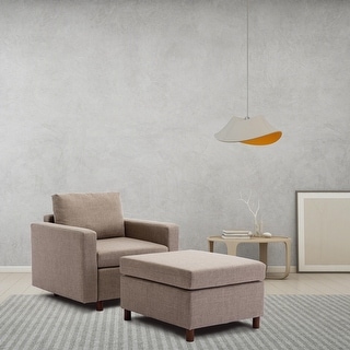 Single Seat Module Sectional Sofa Linen Fabric Couch with Ottoman ...